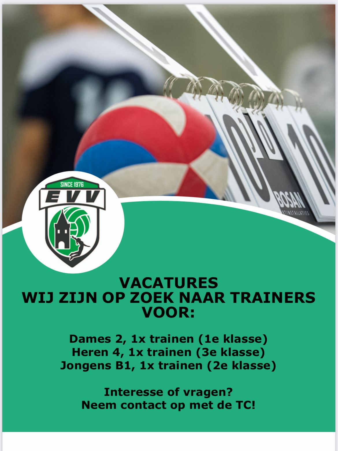 wij zijn op zoek naar trainers - Elburger Volleybal Vereniging